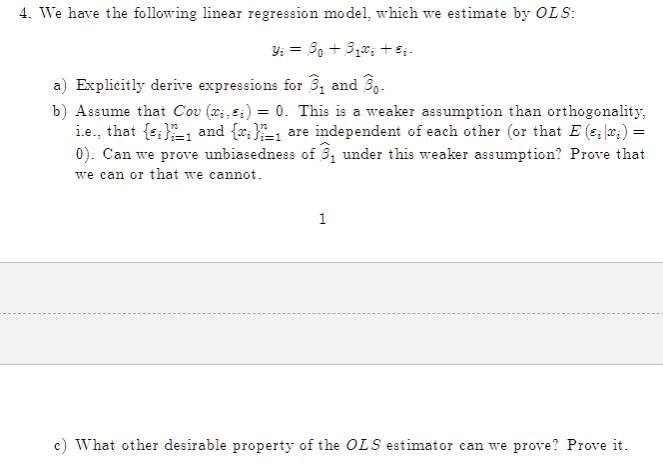 Solved We have the following linear regression model, which | Chegg.com