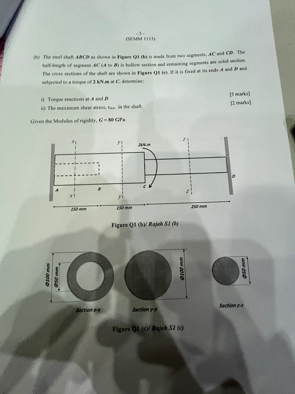 Solved (b) ﻿The steel shaft ABCD as shown in Figure Q1 (b) | Chegg.com