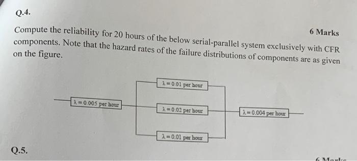 Solved 6 Marks Compute the reliability for 20 hours of the | Chegg.com