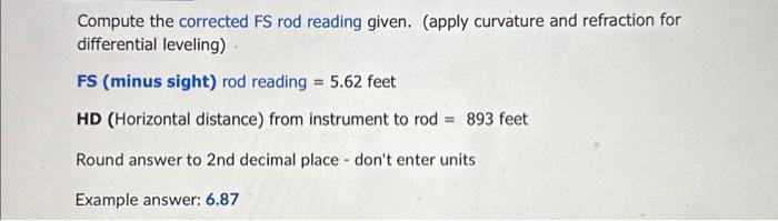 Solved Compute the corrected FS rod reading given. (apply | Chegg.com