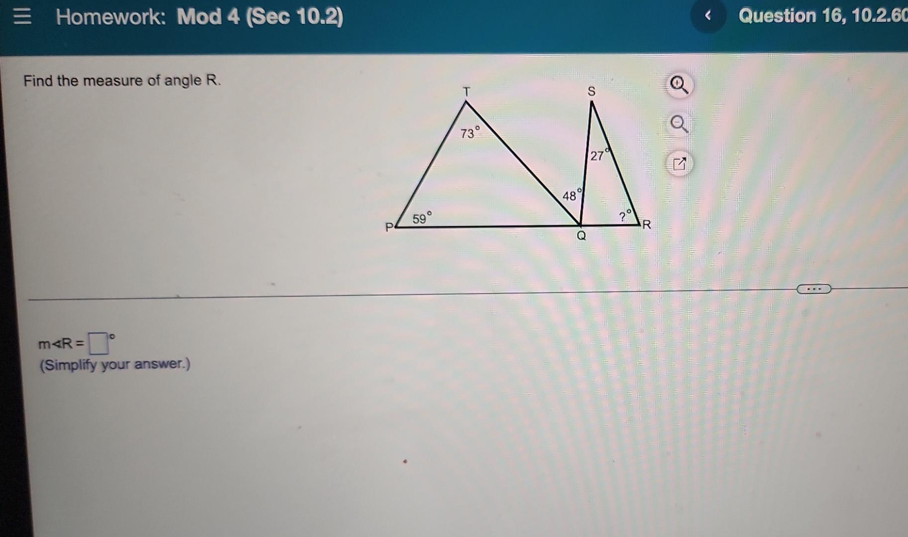 Solved Find the measure of angle R. m | Chegg.com