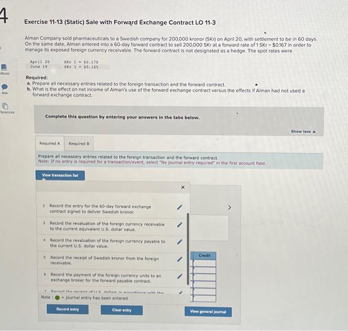 Solved Exercise 11-13 (Static) Sale with Forwąrd Exchange | Chegg.com