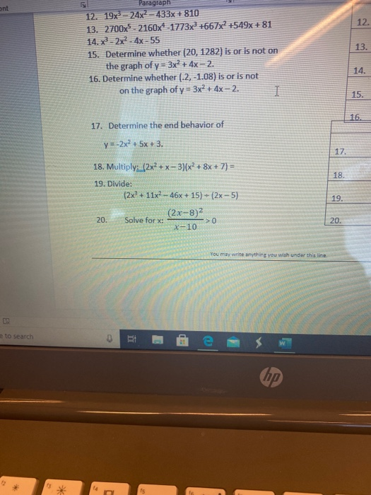 Solved ont 12. 13. Paragraph 12. 19x3 - 24x2 = 433x + 810 | Chegg.com