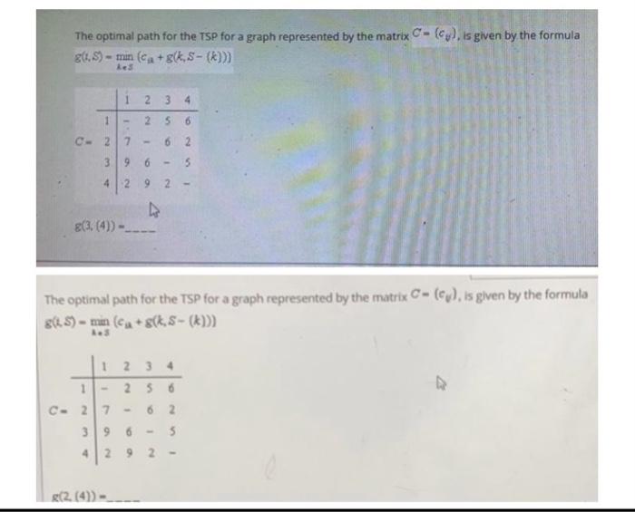 Solved The optimal path for the TSP for a graph represented | Chegg.com