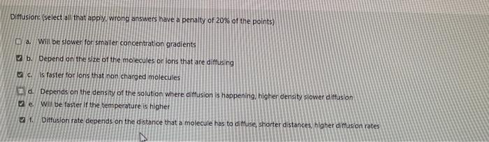 Solved Diffusion: (select all that apply, wrong answers have | Chegg.com