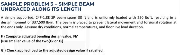 Solved SAMPLE PROBLEM 3 - SIMPLE BEAM UNBRACED ALONG ITS | Chegg.com