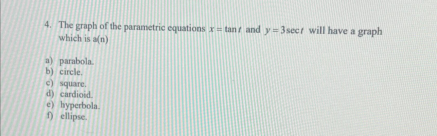 Solved The graph of the parametric equations x=tant ﻿and | Chegg.com