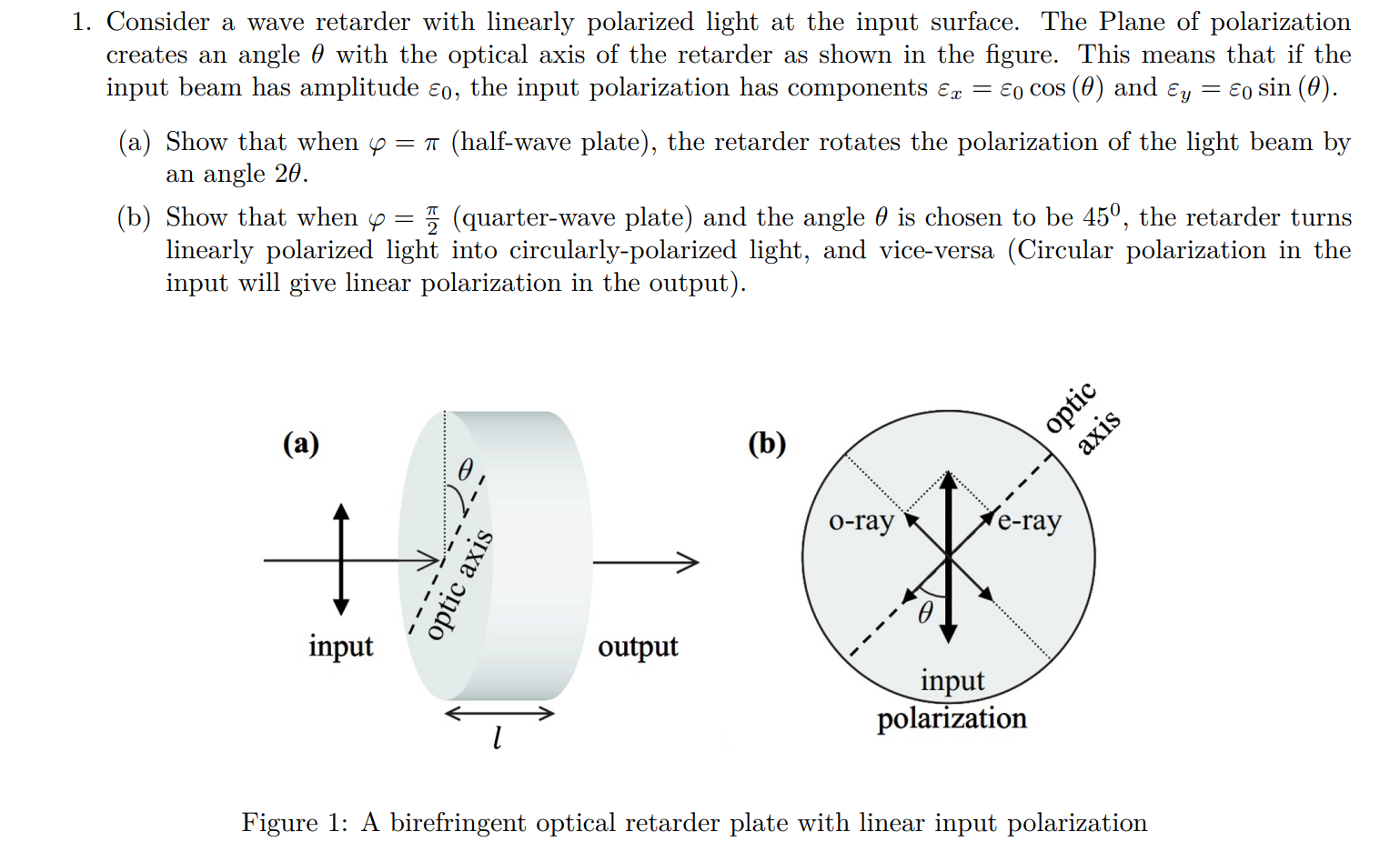 Consider a wave retarder with linearly polarized | Chegg.com