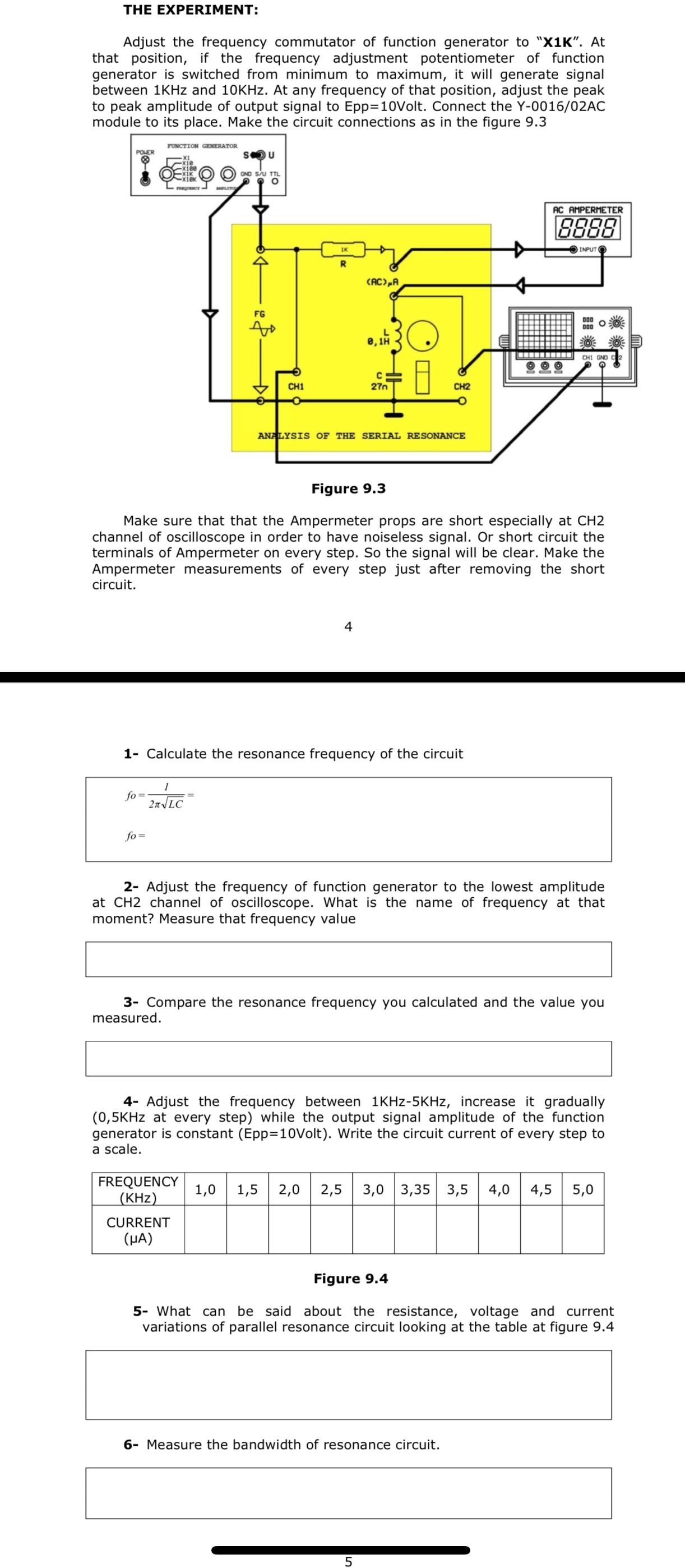 Solved THE EXPERIMENT: that position, if the frequency | Chegg.com