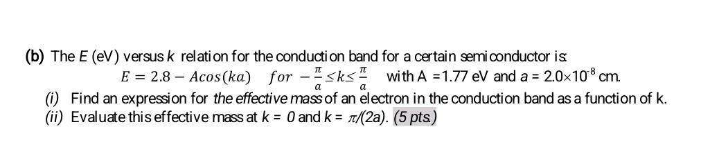 Solved (b) The E(eV) versus k relation for the conduction | Chegg.com