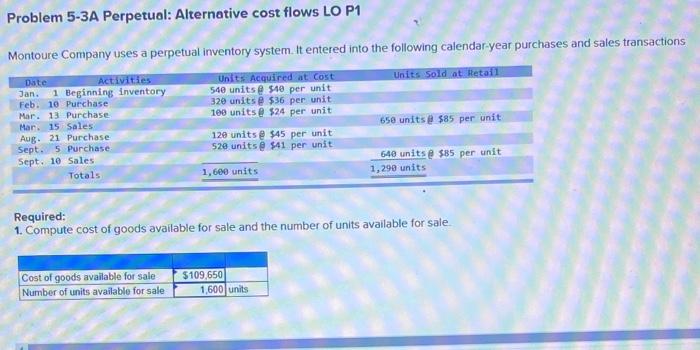 Solved Problem 5-3A Perpetual: Alternative cost flows LO P1 | Chegg.com