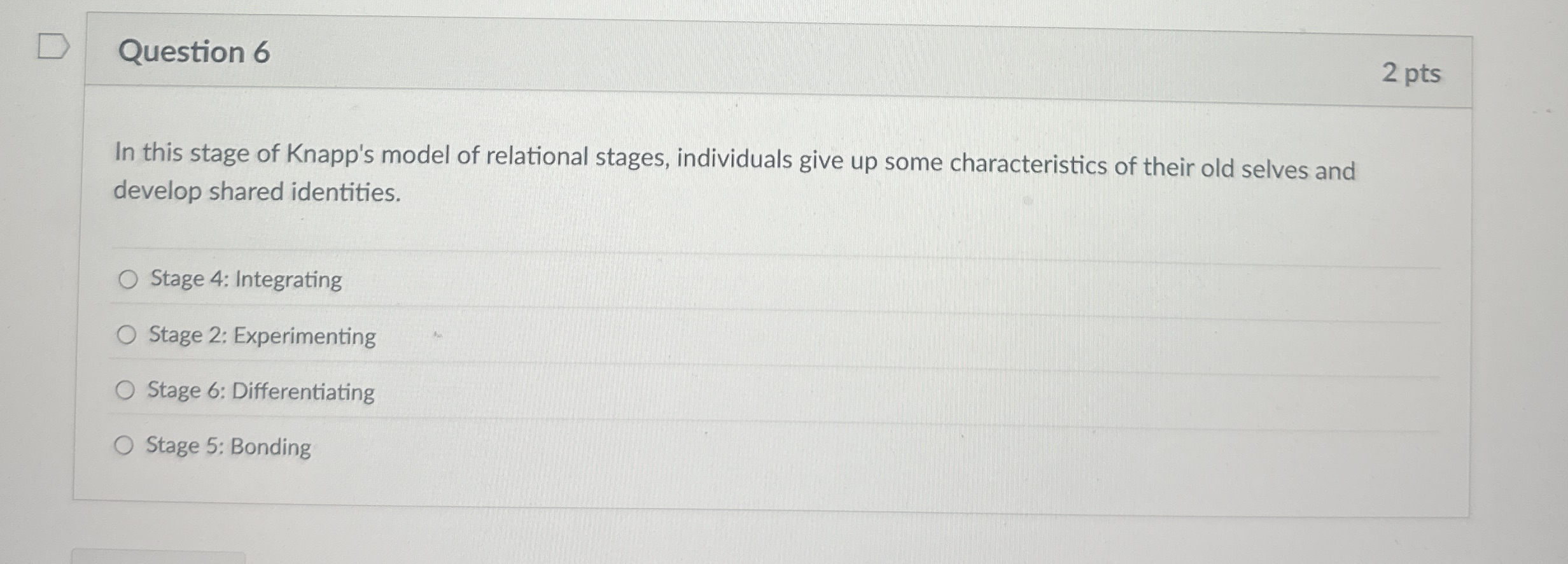 Solved Question 62 ﻿ptsIn this stage of Knapp's model of | Chegg.com