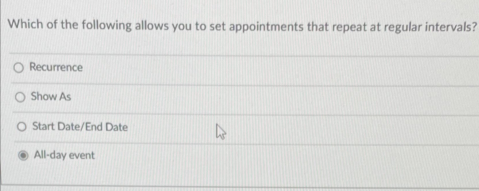 Solved Which of the following allows you to set appointments | Chegg.com