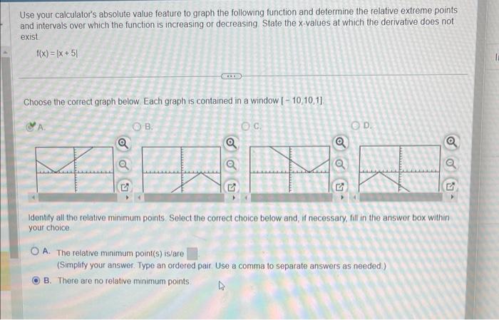Solved Use your calculator's absolute value feature to graph | Chegg.com