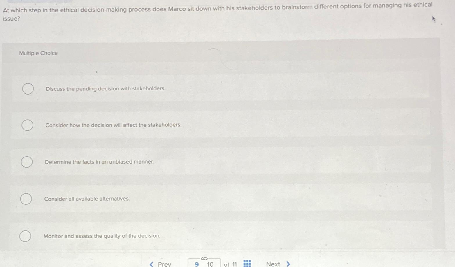 Solved At which step in the ethical decision-making process | Chegg.com