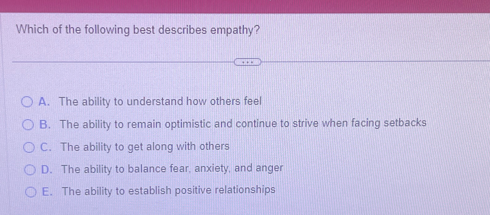 Solved Which of the following best describes empathy?A. ﻿The | Chegg.com