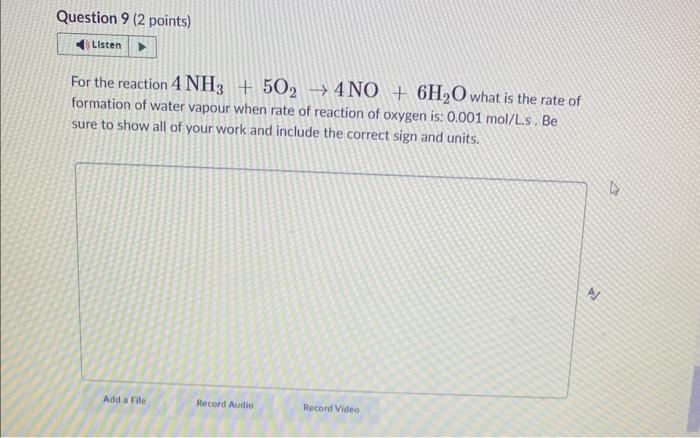 Solved For the reaction 4NH3+5O2→4NO+6H2O what is the rate | Chegg.com