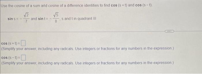 Solved Use the cosine of a sum and cosine of a difference | Chegg.com