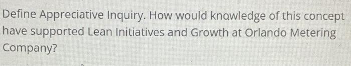 Solved Define Appreciative Inquiry. How would knawledge of | Chegg.com