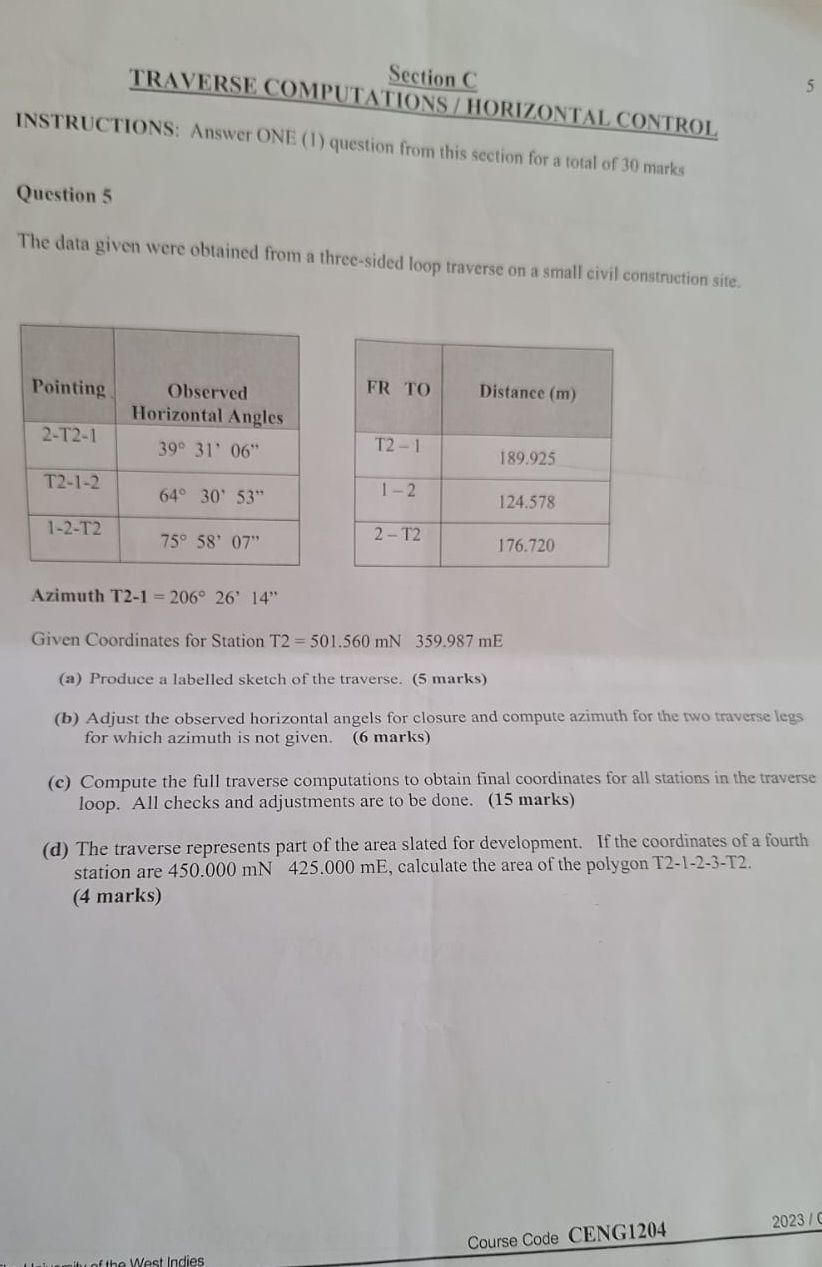 Solved TRAVERSE COMPUTATIONS/HORIZONTAL CONTROLINSTRUCTIONS: | Chegg.com