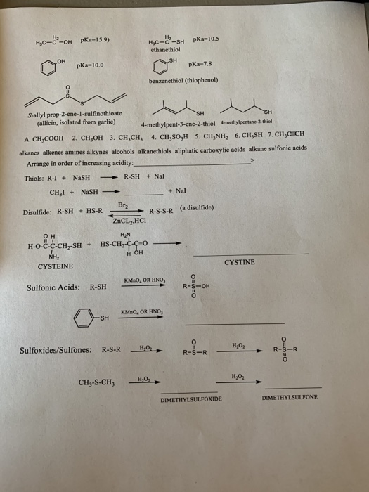 Solved H HC-C-OH pka-15.9) Hc-c-SH pka-10.5 ethanethiol OH | Chegg.com