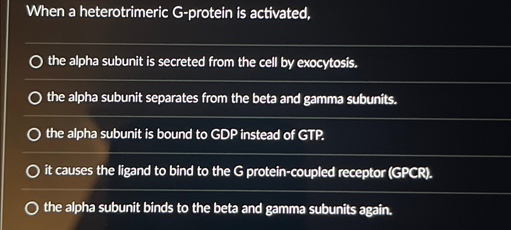 Solved When a heterotrimeric G-protein is activated,the | Chegg.com