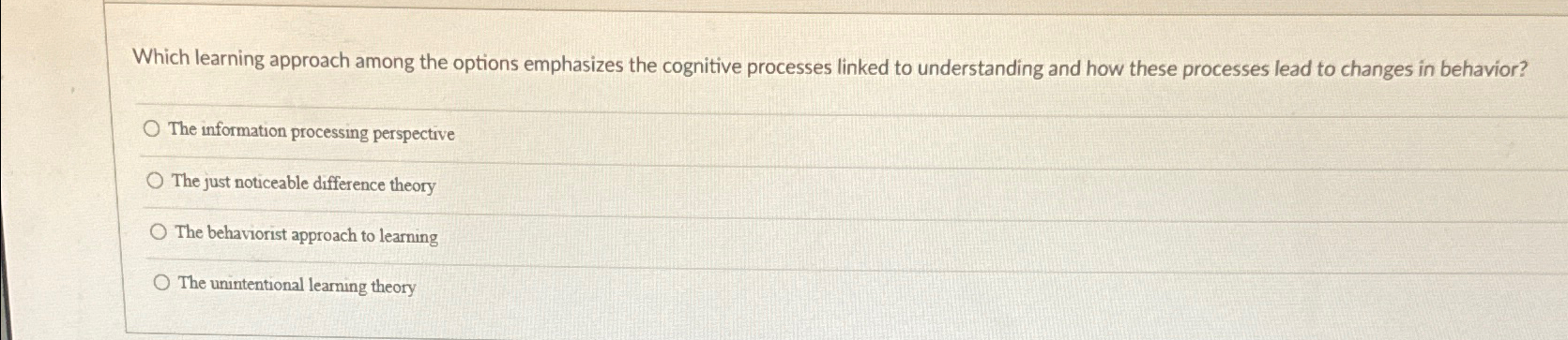 Solved Which learning approach among the options emphasizes | Chegg.com
