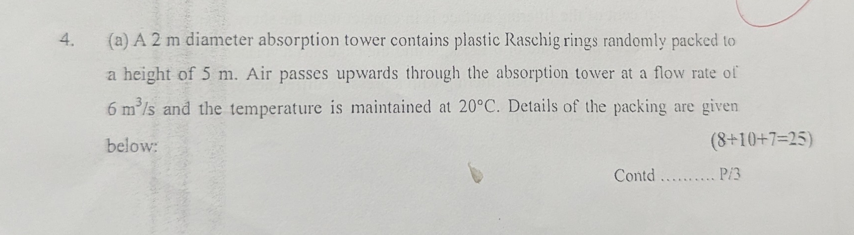 Solved (a) ﻿A 2 ﻿m diameter absorption tower contains | Chegg.com