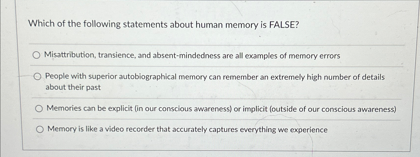 Solved Which of the following statements about human memory | Chegg.com