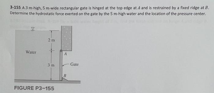 Solved 3-155 A 3 m-high, 5 m-wide rectangular gate is hinged | Chegg.com