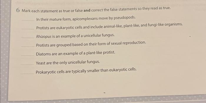 Solved 6 Mark each statement as true or false and correct | Chegg.com