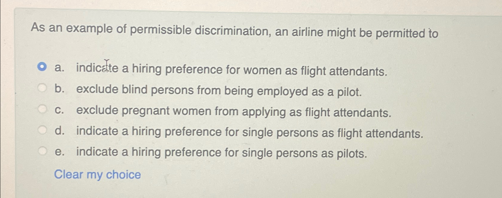Solved As an example of permissible discrimination, an | Chegg.com