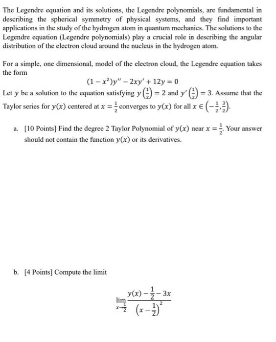 Solved The Legendre equation and its solutions, the Legendre | Chegg.com