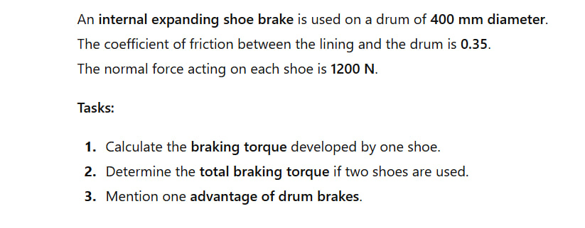 Solved An internal expanding shoe brake is used on a drum of | Chegg.com