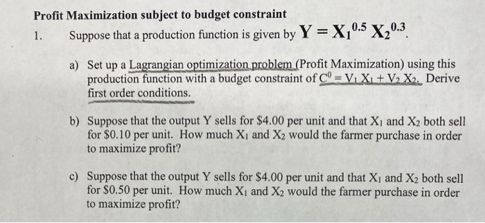 Solved Profit Maximization subject to budget constraint 1. | Chegg.com