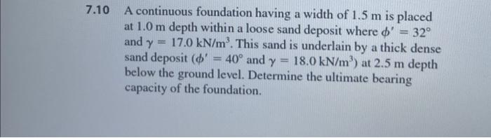 Solved 10 A continuous foundation having a width of 1.5 m is | Chegg.com