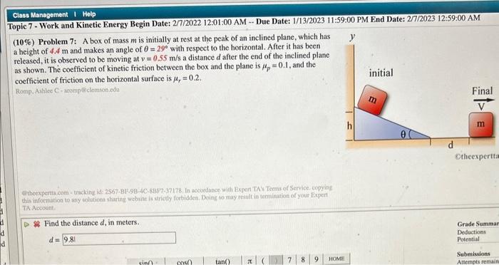 Solved (10\%) Problem 7: A box of mass \( m \) is initially | Chegg.com