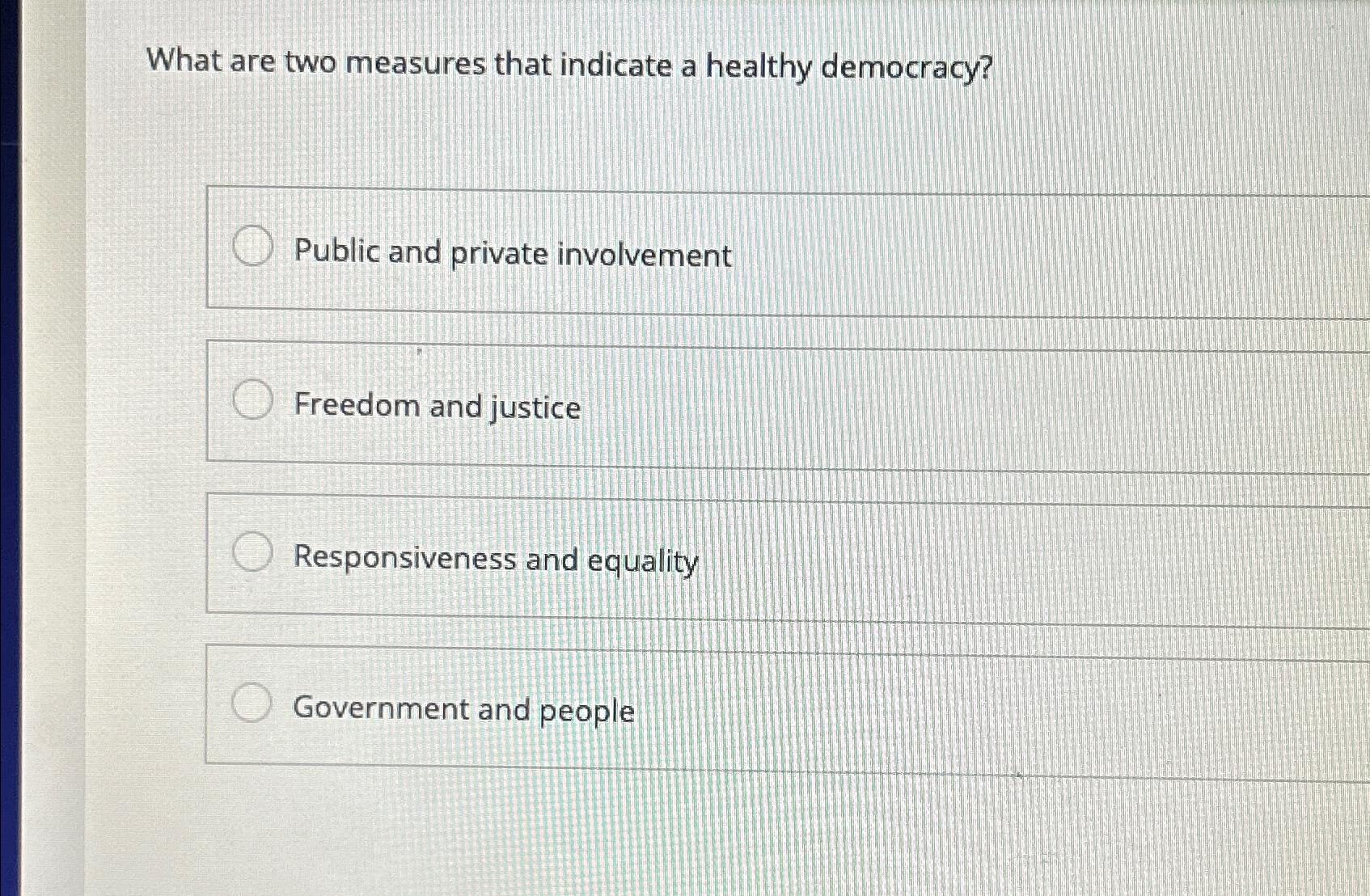 Solved What are two measures that indicate a healthy | Chegg.com