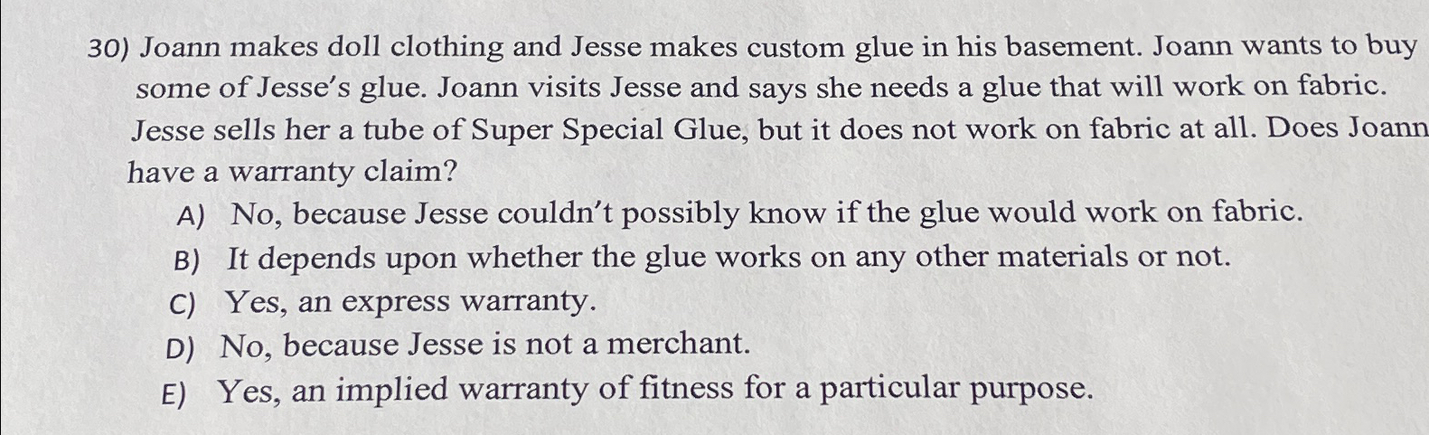 Solved Joann makes doll clothing and Jesse makes custom glue | Chegg.com