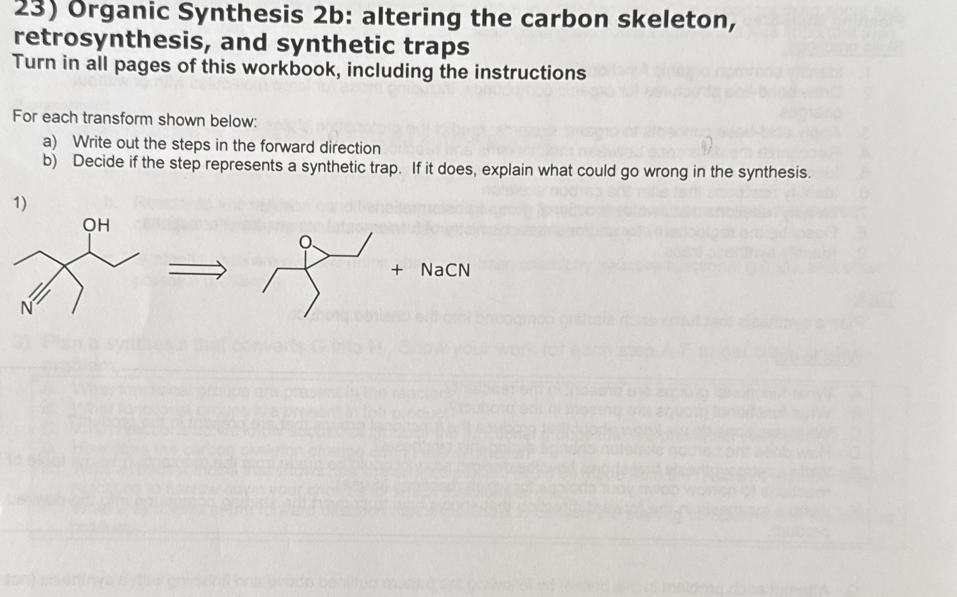 Solved Organic Synthesis 2b: altering the carbon skeleton, | Chegg.com