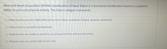 Solved New York Heart Association (NYHA) ﻿classification of | Chegg.com