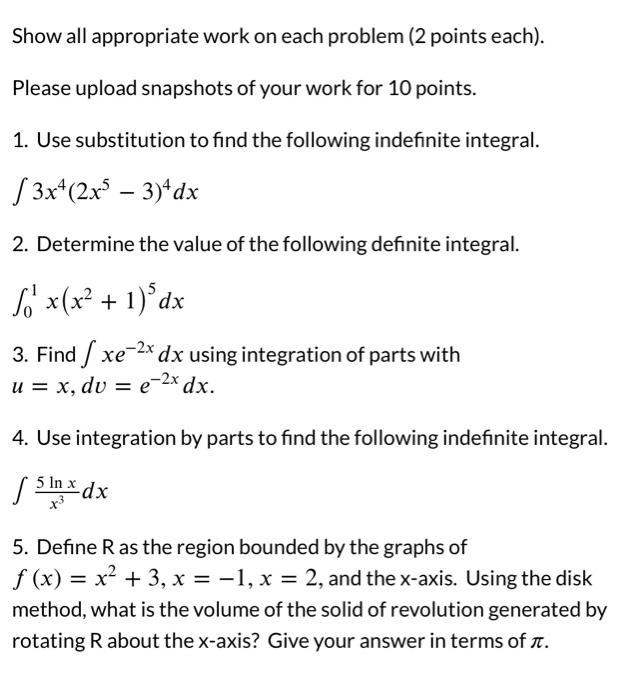 Solved Show all appropriate work on each problem ( 2 points | Chegg.com