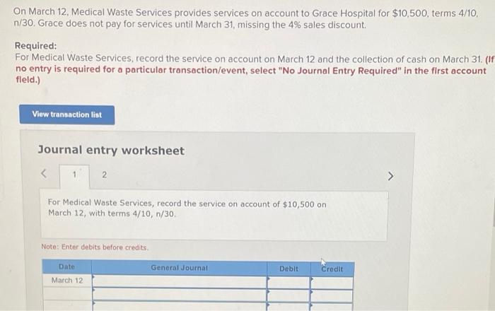 Solved On March 12, Medical Waste Services provides services | Chegg.com