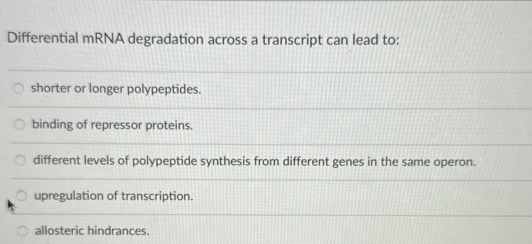 Solved Differential mRNA degradation across a transcript can | Chegg.com