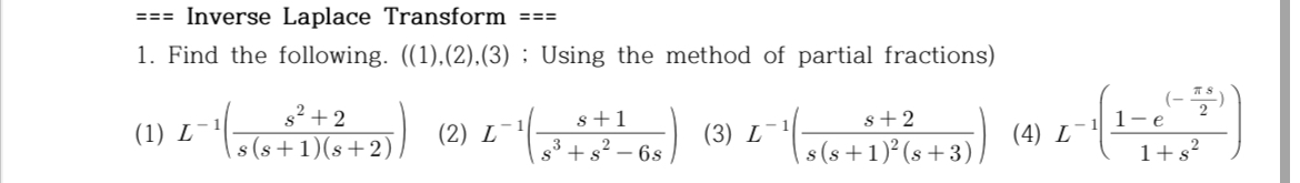 Inverse Laplace Transform ===Find the following. | Chegg.com