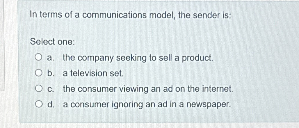 Solved In terms of a communications model, the sender | Chegg.com