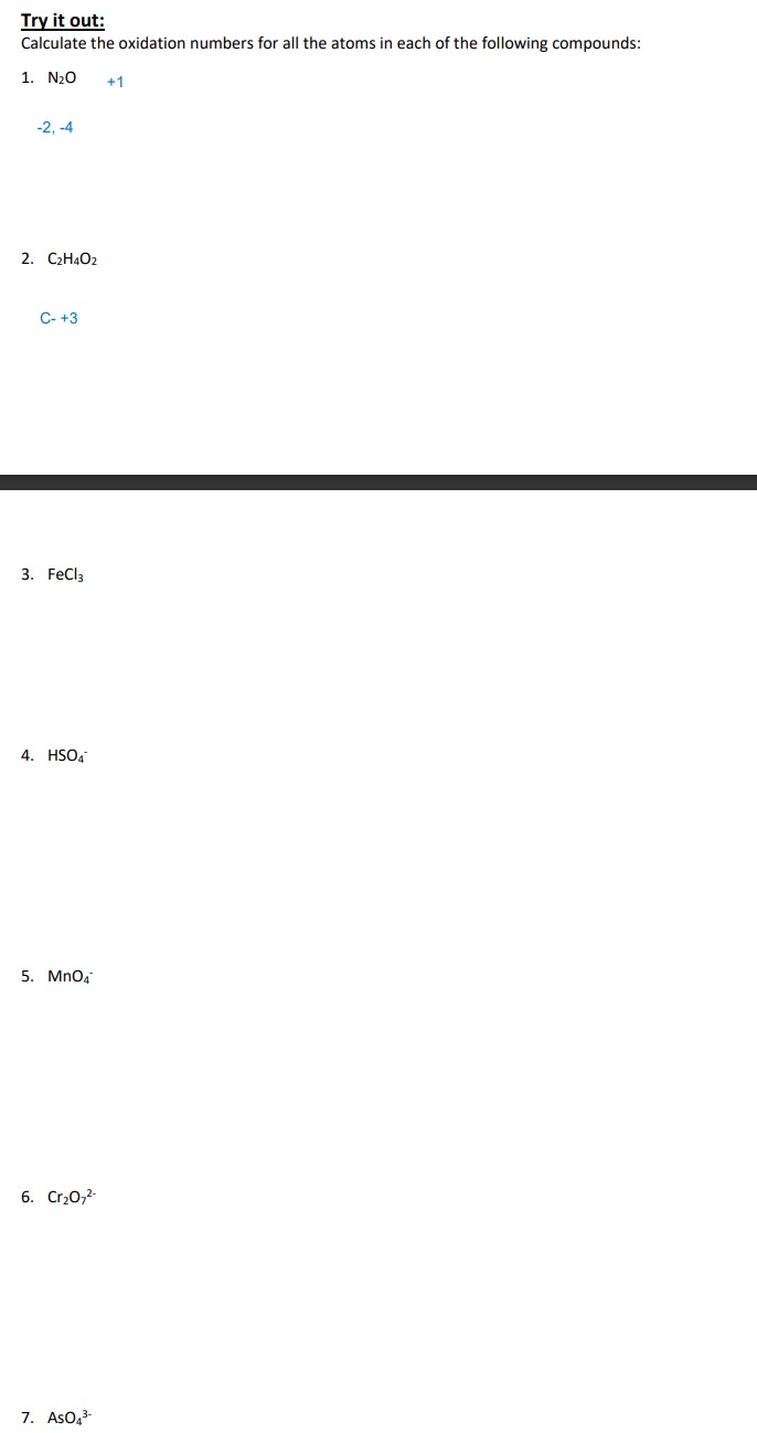 Solved Try it out:Calculate the oxidation numbers for all | Chegg.com
