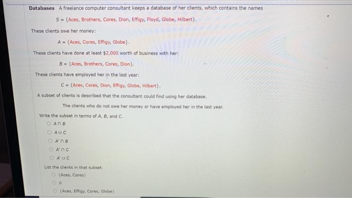 Solved Databases A freelance computer consultant keeps a | Chegg.com