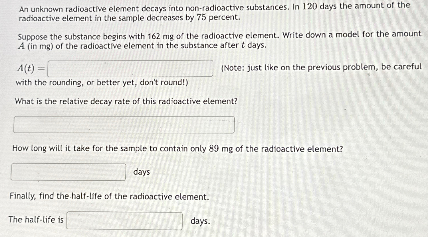 Solved An unknown radioactive element decays into | Chegg.com