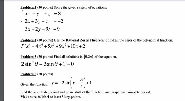 Solved Problem 3 (30 points) Solve the given system of | Chegg.com